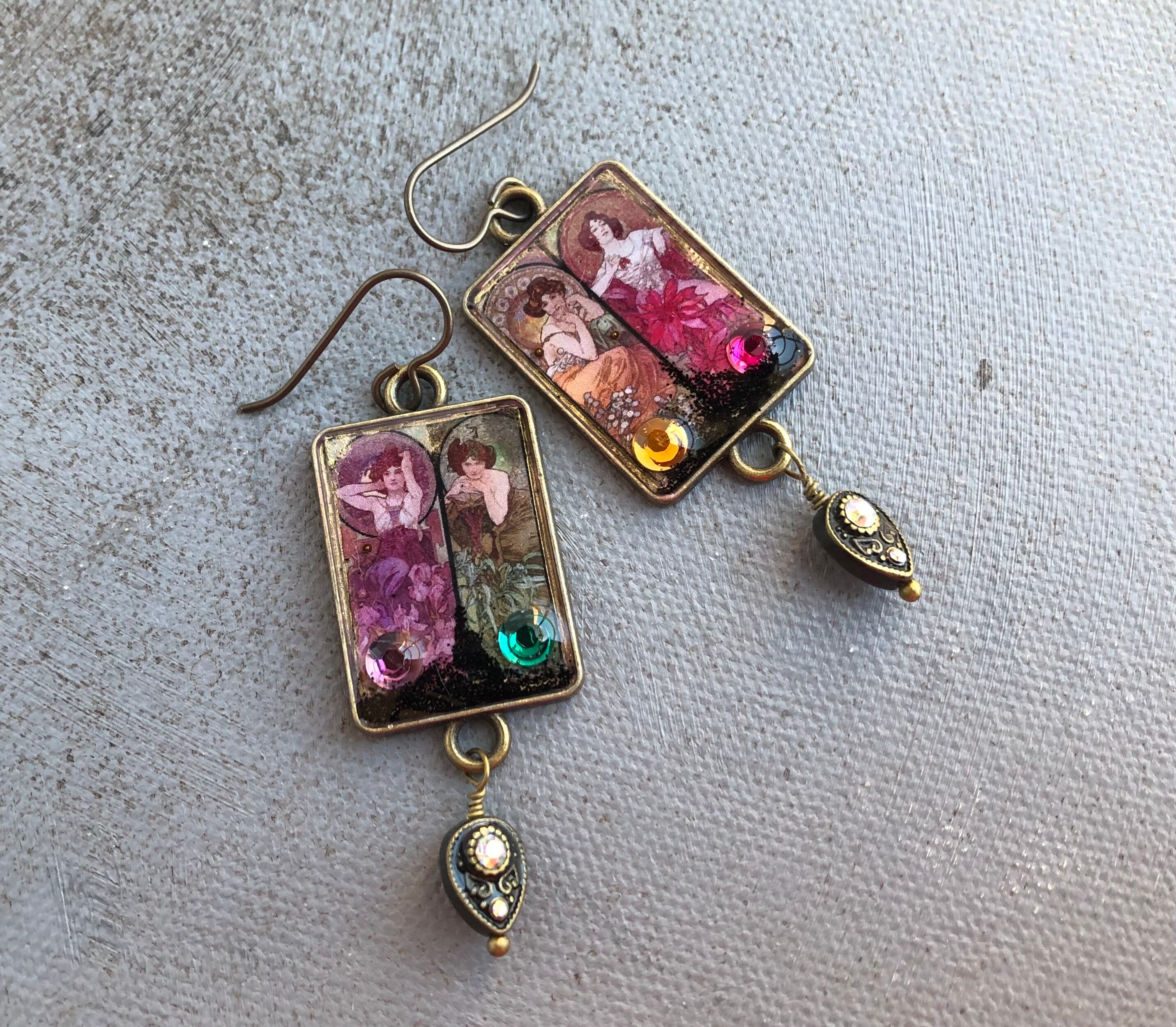 Alphonse Mucha's the Gemstone Earrings, Mucha's Amethyst, Emerald ...