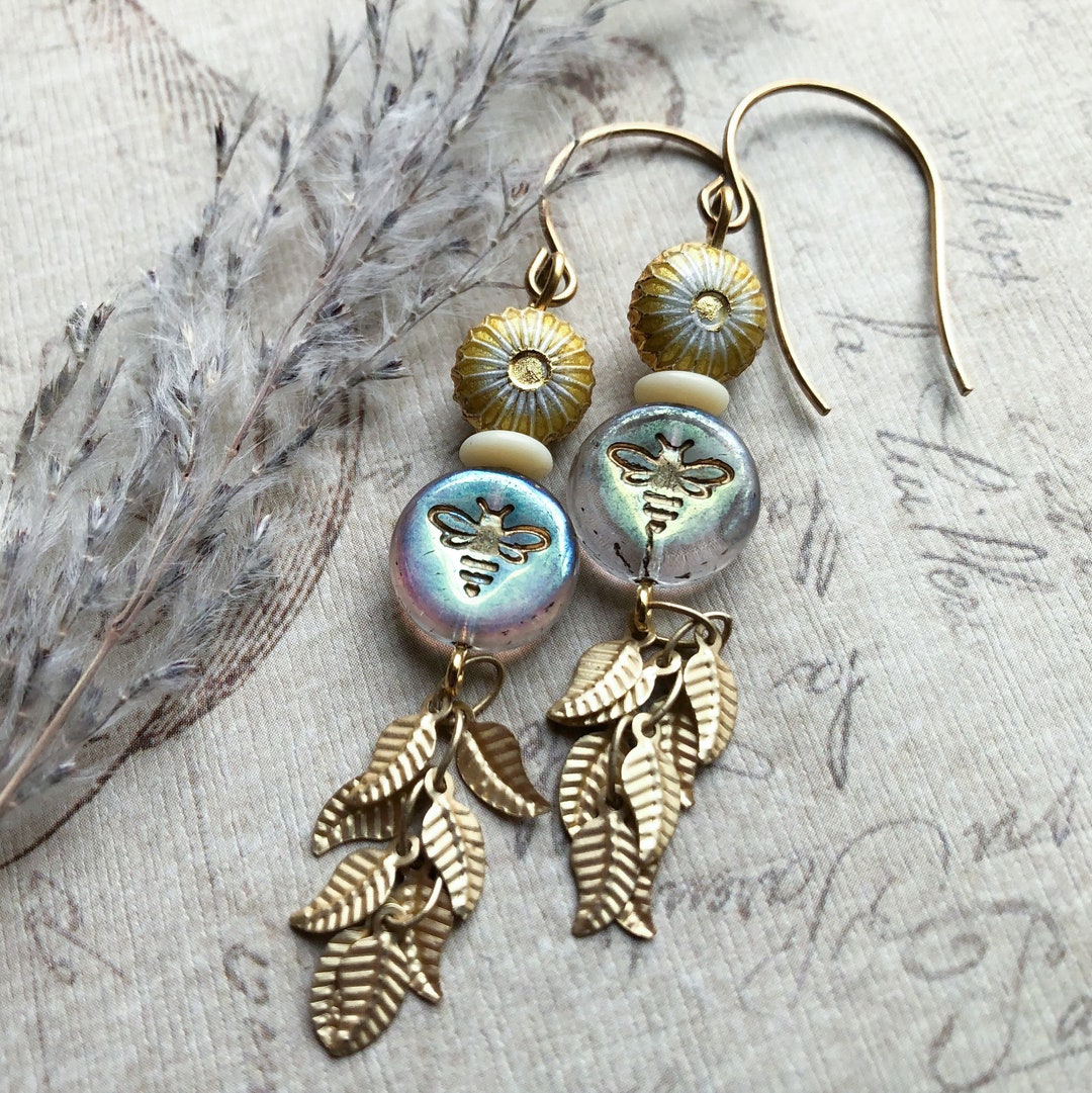 Gold Bee Boho Long Earrings, Bee Jewelry, Romantic Bohemian Style ...