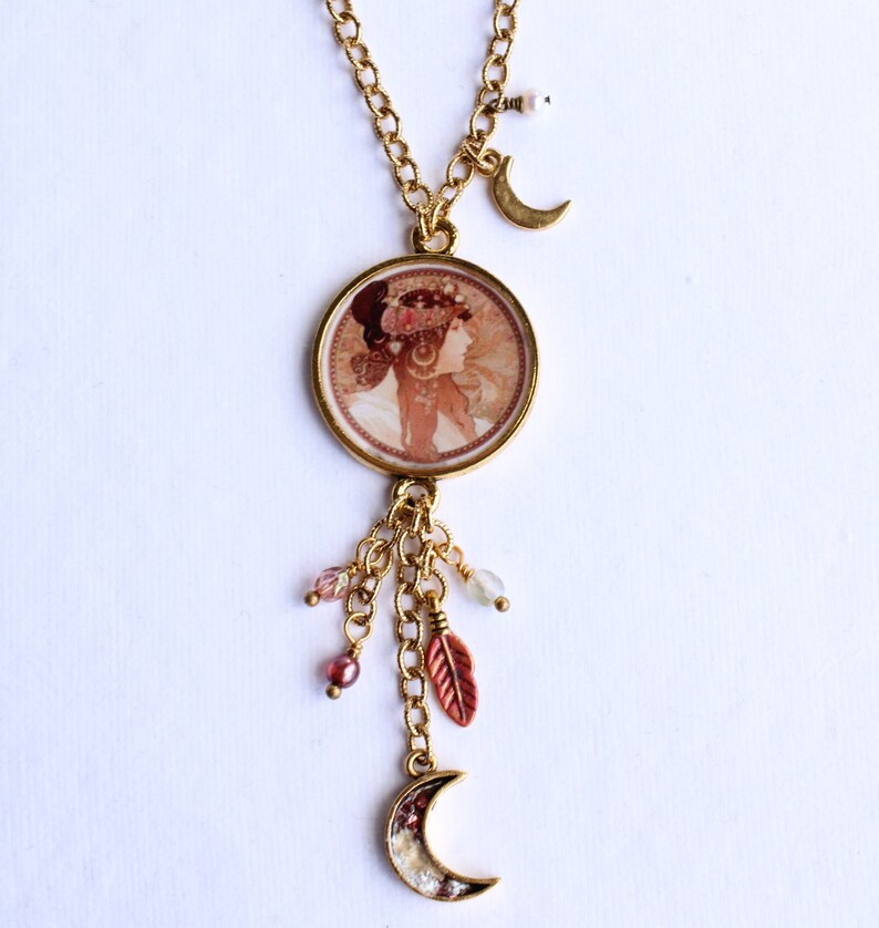 Alphonse Mucha Byzantine Head the Brunette Necklace, Alphonse Mucha ...