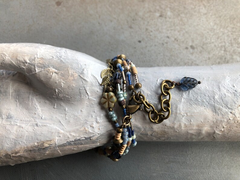Rustic Nature Themed Blue Multi-strand Bracelet Boho - Etsy