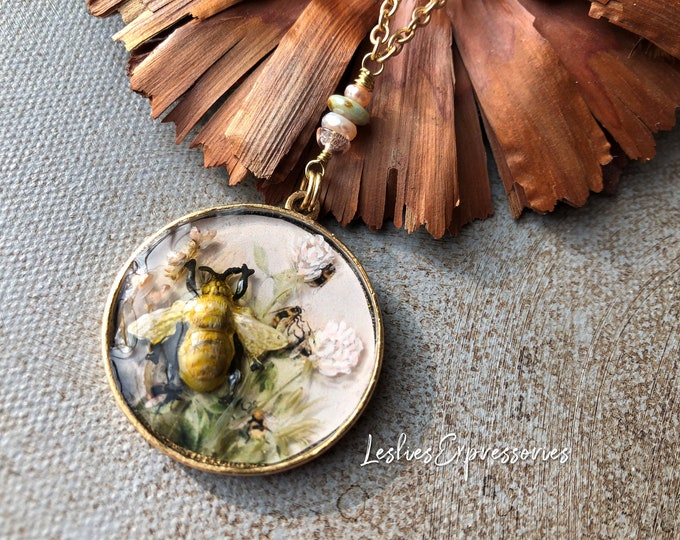 Hand Painted Mixed Media Bee Pendant Artisan Resin Pendant - Etsy
