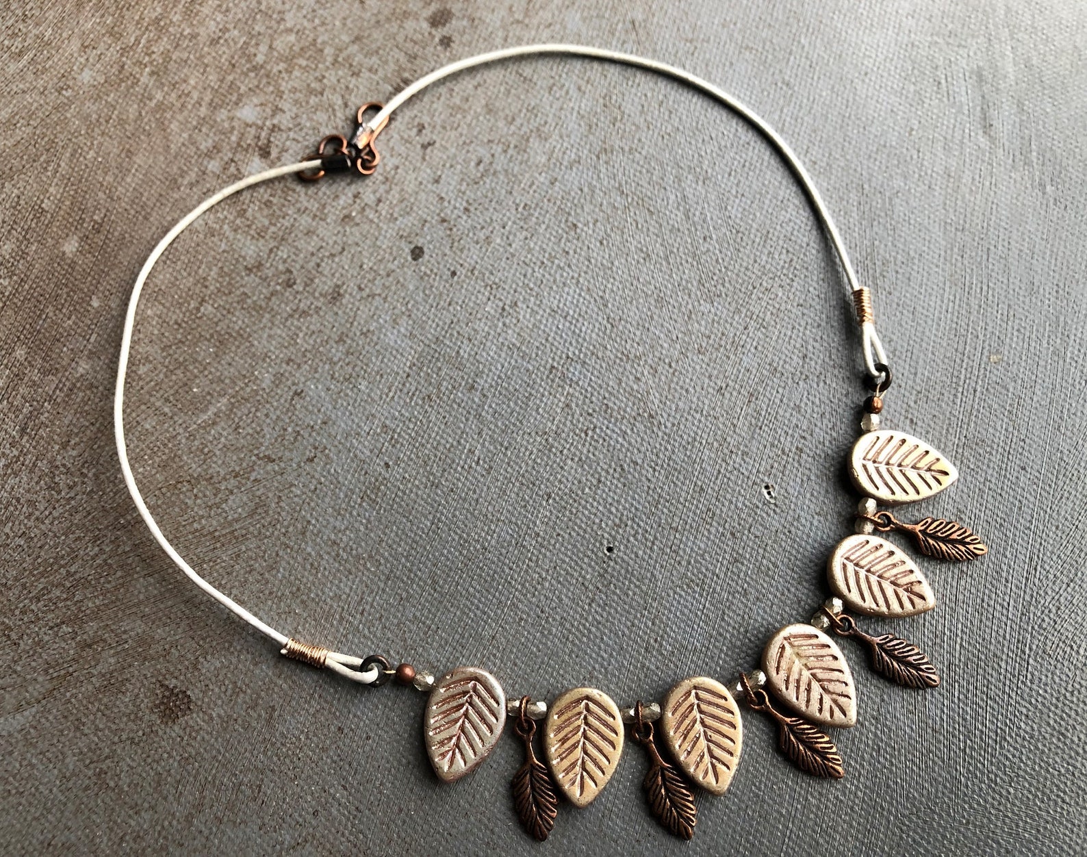 Leather and Leaves Boho Necklace Leaf Dangle Necklace Soft - Etsy
