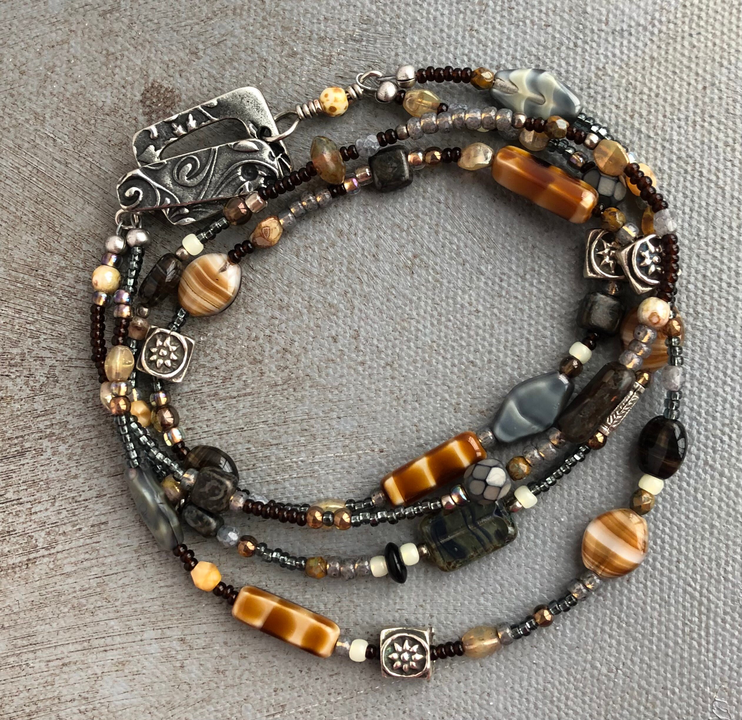 Earthy Boho Multi-strand Wrap Bracelet Grays and Brown Boho - Etsy