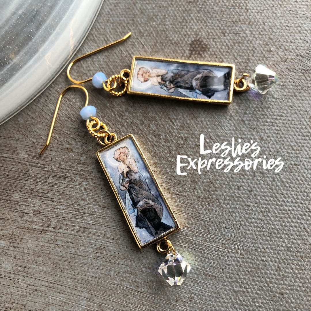 Alphonse Mucha Moonlight Earrings, Art Nouveau Artist, Mint Green ...
