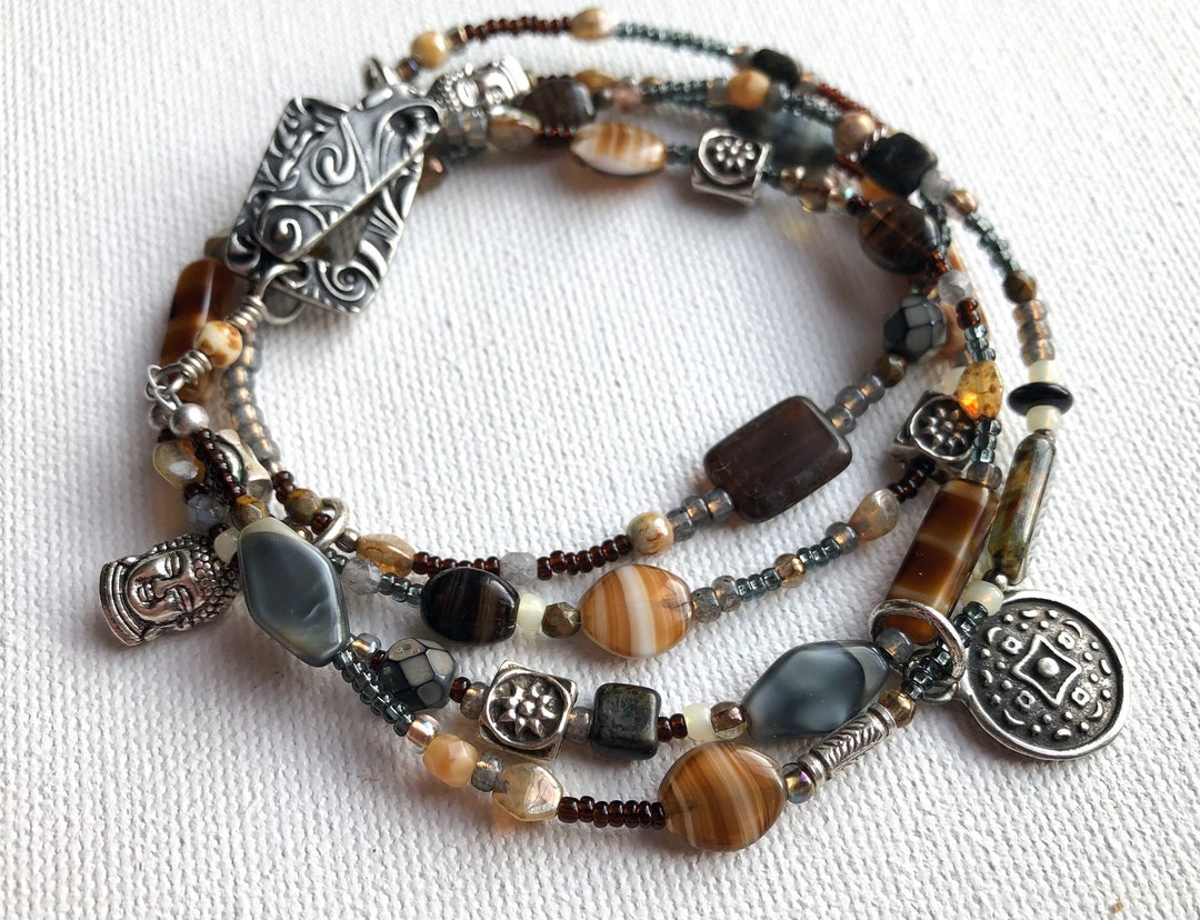 Earthy Boho Multi-strand Wrap Bracelet Grays and Brown Boho - Etsy