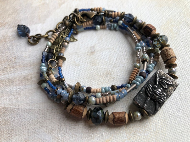 Rustic Nature Themed Blue Multi-strand Bracelet Boho - Etsy