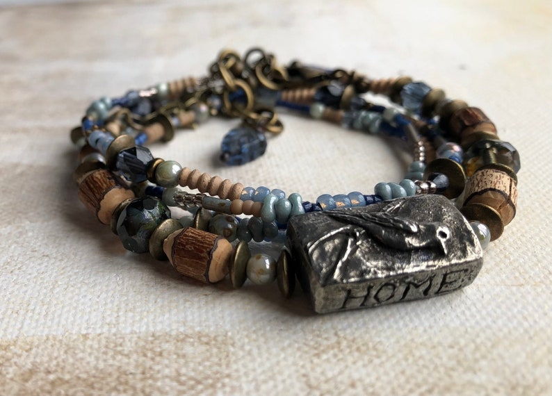 Rustic Nature Themed Blue Multi-strand Bracelet Boho - Etsy