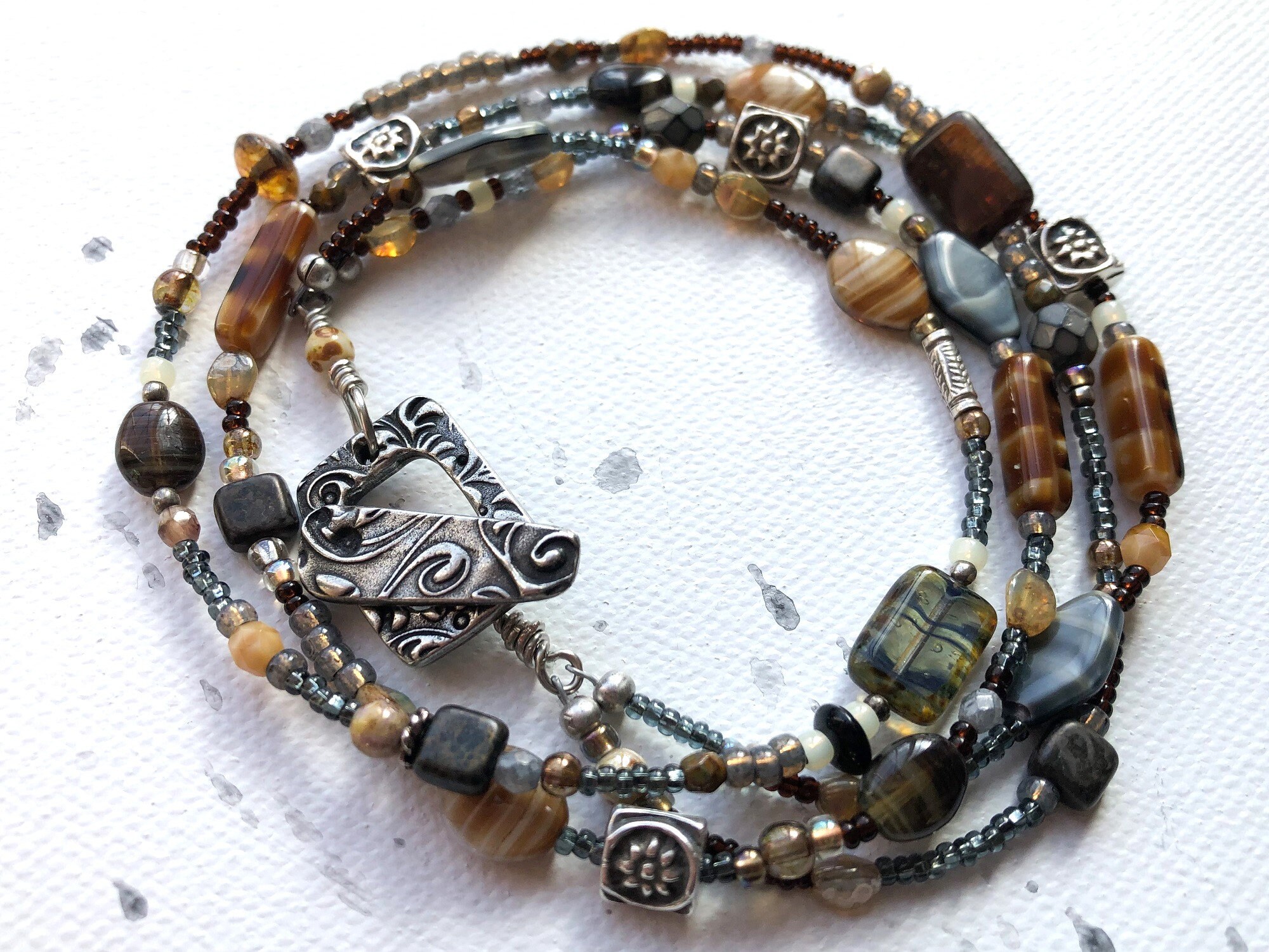 Earthy Boho Multi-strand Wrap Bracelet Grays and Brown Boho - Etsy