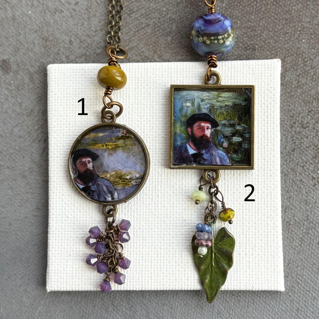 Claude Monet Self Portrait and Water Lilies Painting Collage Necklace ...