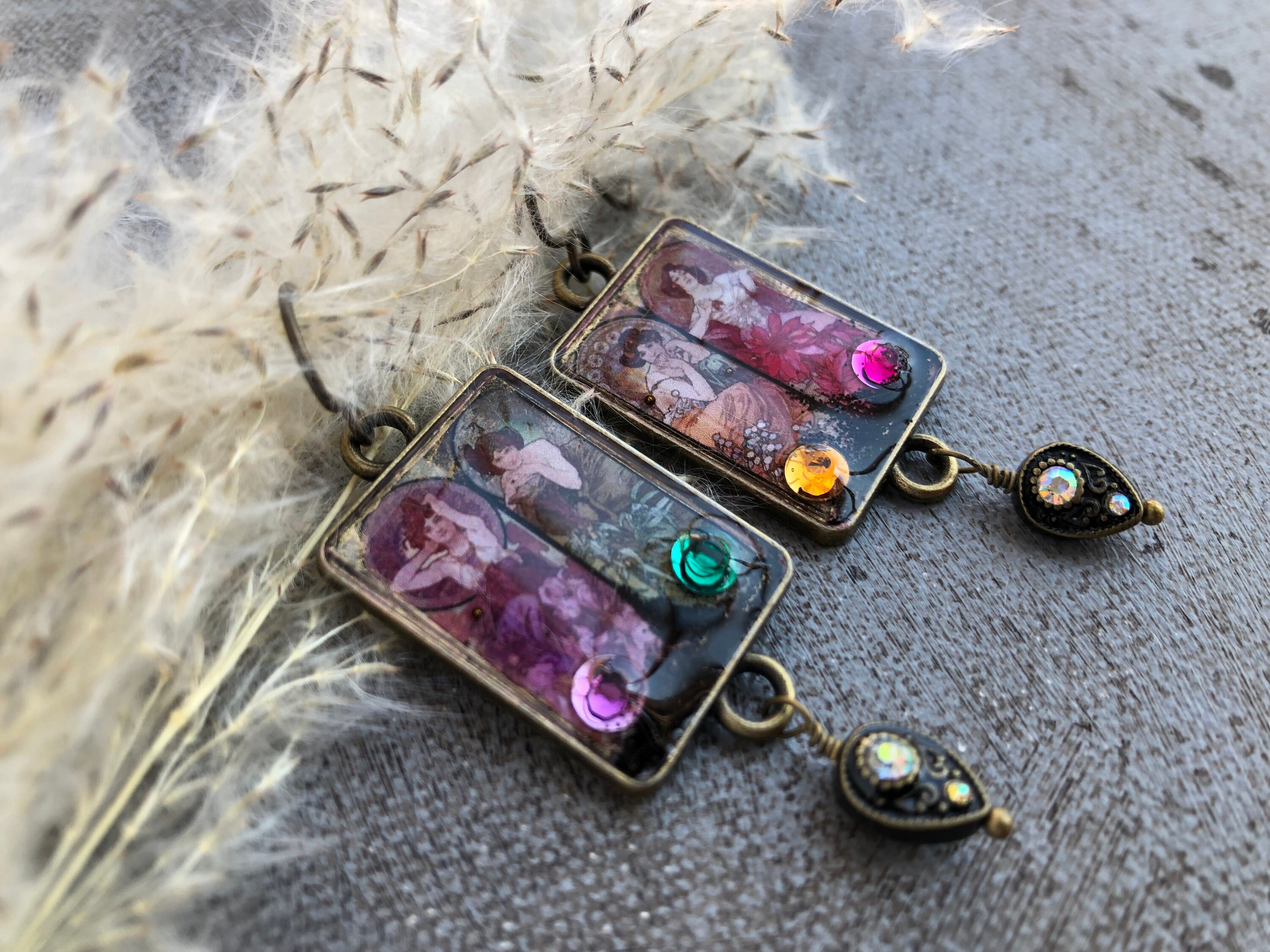 Alphonse Mucha's the Gemstone Earrings, Mucha's Amethyst, Emerald ...