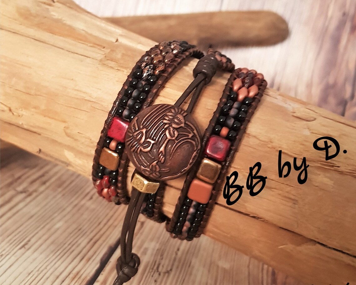 Wrap Bracelet en cuir et perles de rocaille superduo - Etsy France