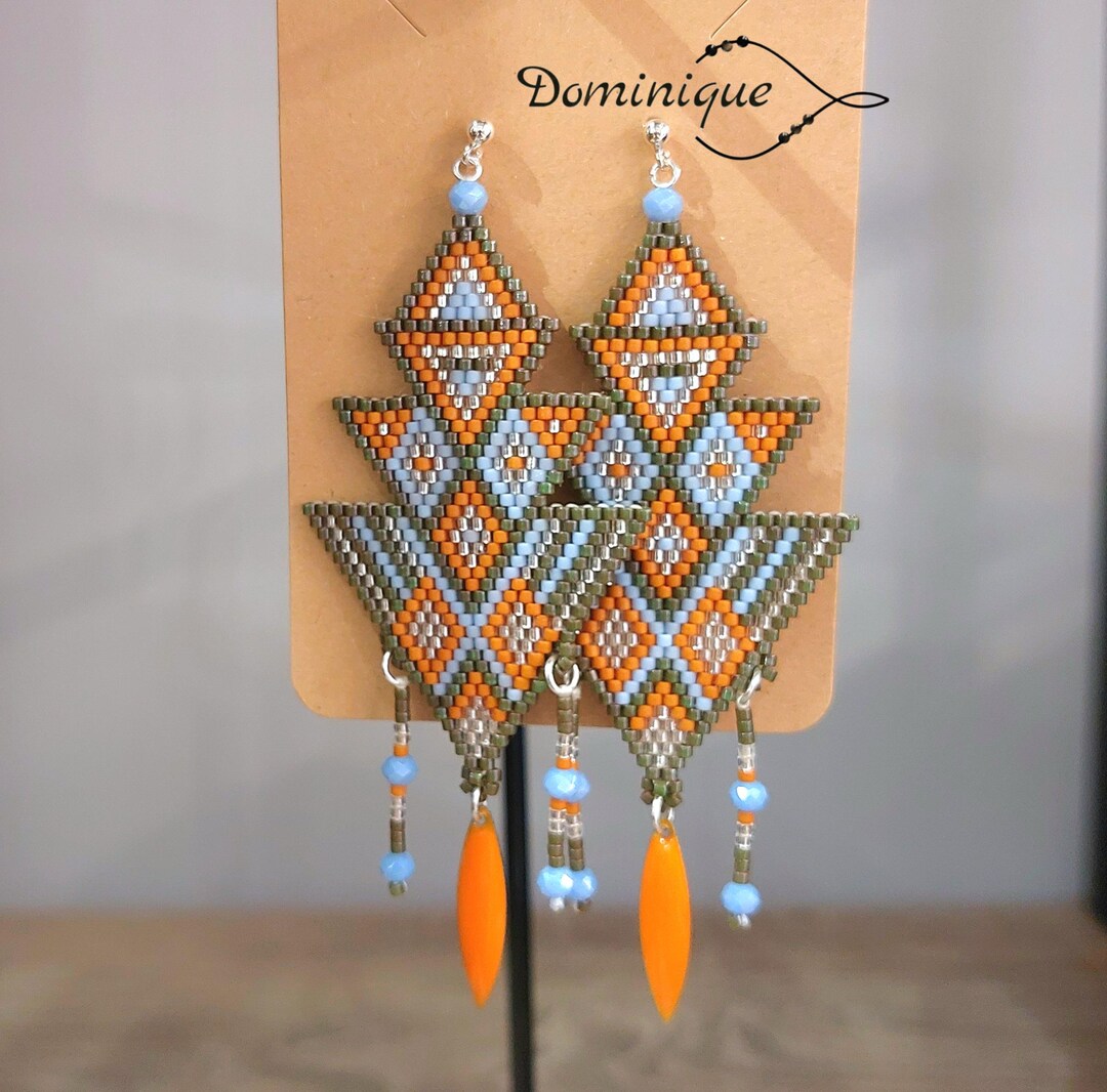 Miyuki Pearl Earrings. Stud Earrings in Brickstitch Weave. Ethnic Style ...