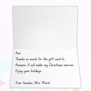 Teacher Note Card, Note From Teacher, Custom Teacher Appreciation Thank ...