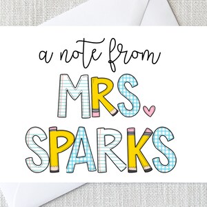 Teacher Note Card, Note From Teacher, Custom Teacher Appreciation Thank ...