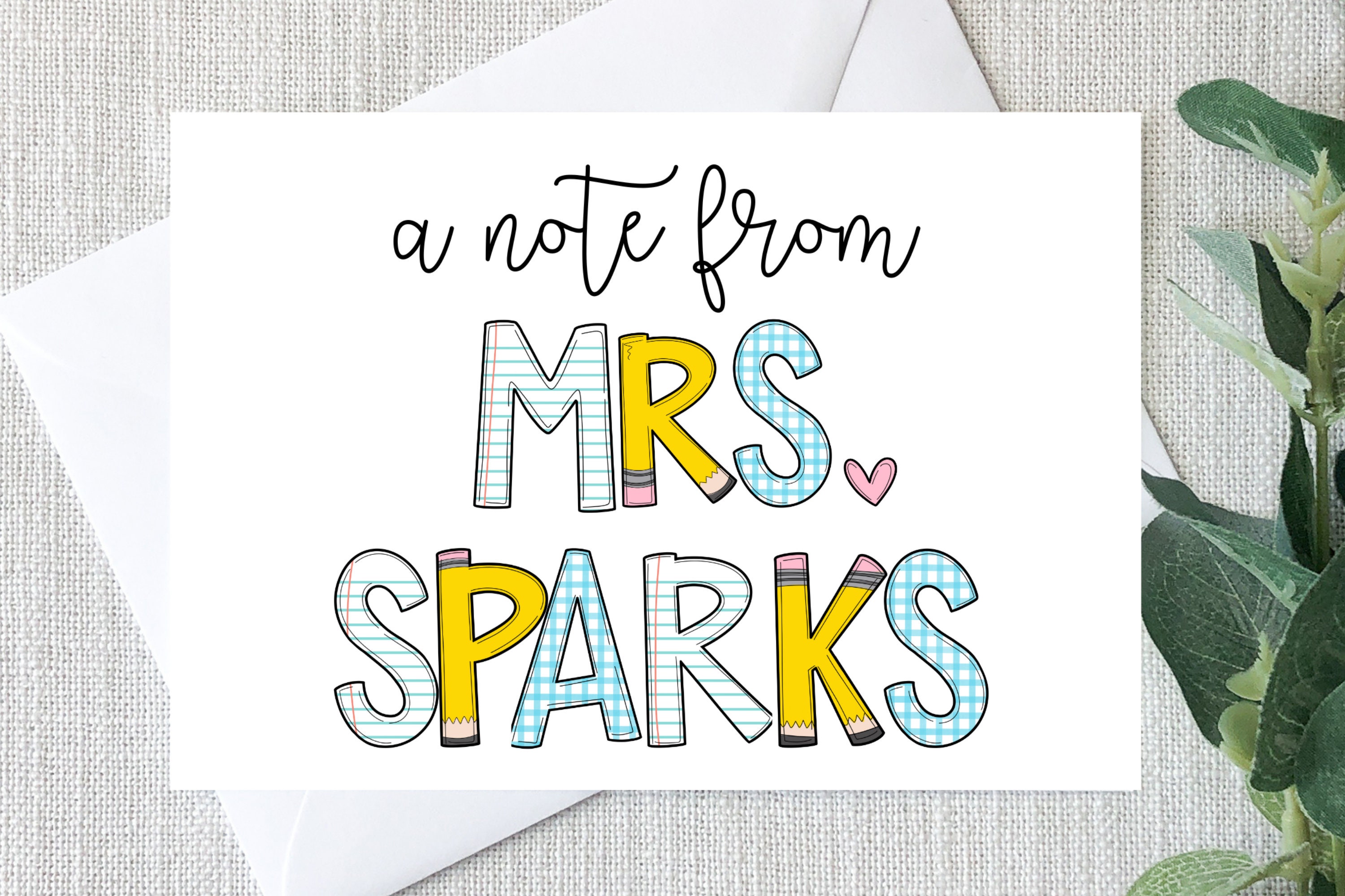 Teacher Note Card, Note From Teacher, Custom Teacher Appreciation Thank ...