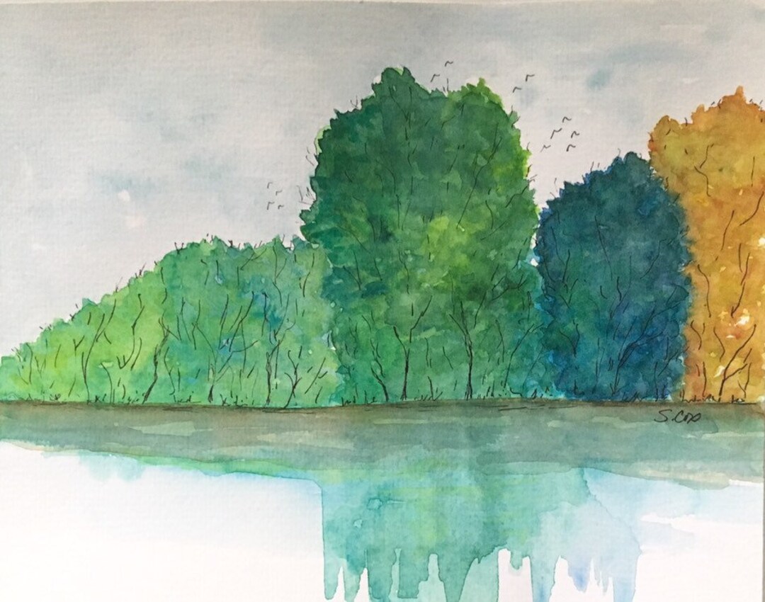Watercolor Lake Art Watercolor Landscape Painting Forrest - Etsy