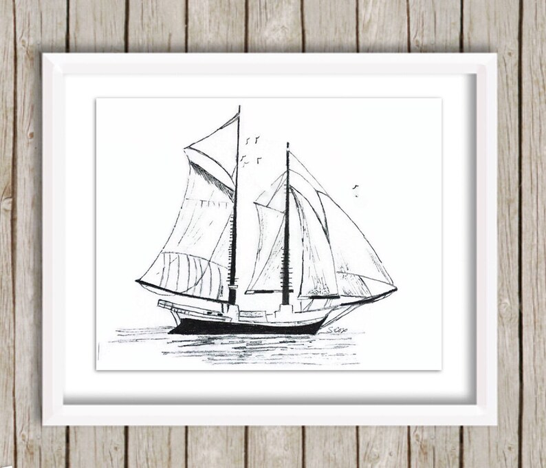 Sailboat Sketch Nautical Pen and Ink Drawing Boat Print - Etsy