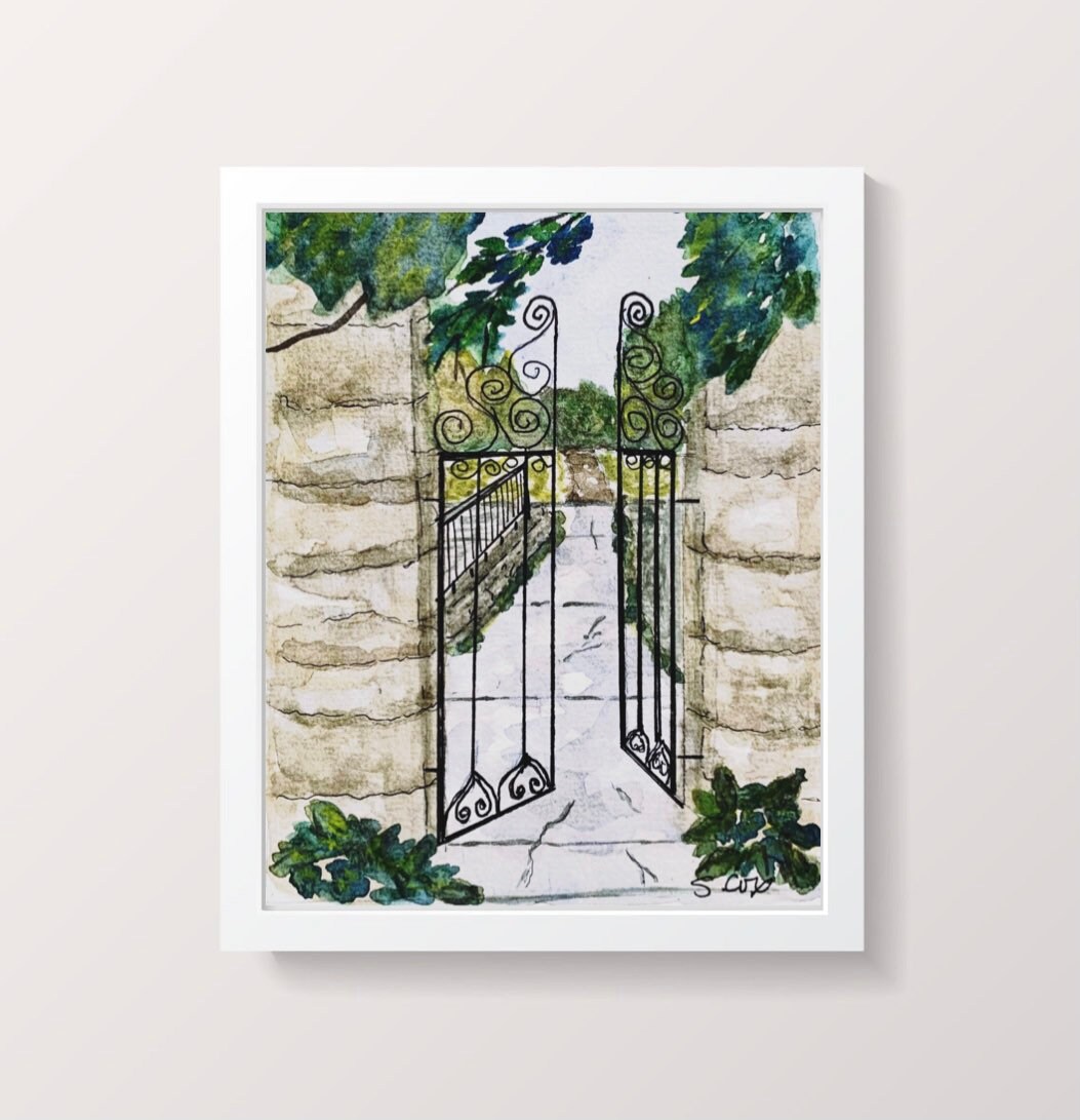 Watercolor Garden Gate Print Gate Painting Pathway Painting | Etsy