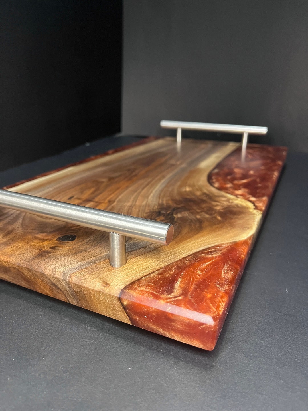 Wood & Resin Serving Tray, Wedding Gift Idea, Walnut W/ Copper Resin ...