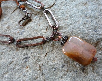Rustic Chic Handmade Antiqued Copper Pendant With Natural - Etsy