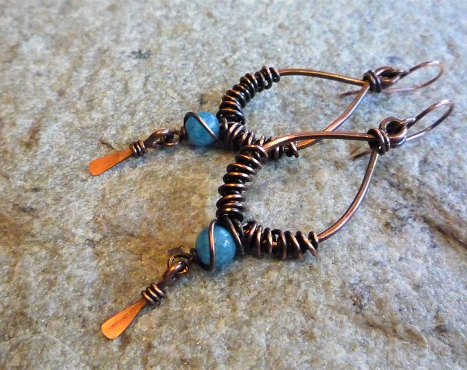 Rustic Hoop Earrings, Copper Earrings, Wire Wrapped Earrings, Ethnic ...