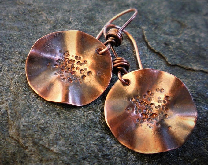 Small Rustic Earrings Copper Disk Earrings Hammered Copper - Etsy