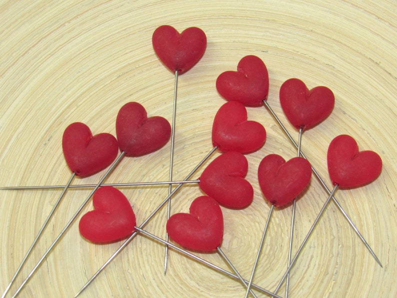 6 Bulk 3" Frosted Red Heart Straight Pins~40 Cents Each~valentine Heart ...