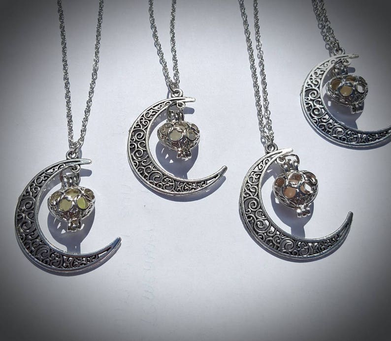 Crescent moon glow in the dark necklaces. Luminous necklaces | Etsy