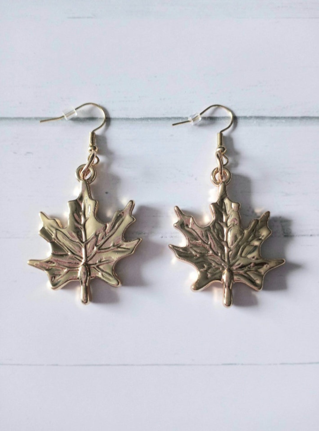 Large Size - Heavy Weighted - Gold Metal Maple Leaf Weighted Earrings ...