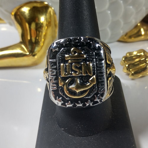 Stainless Steel US Navy Ring for Men. Black Onyx US Military - Etsy