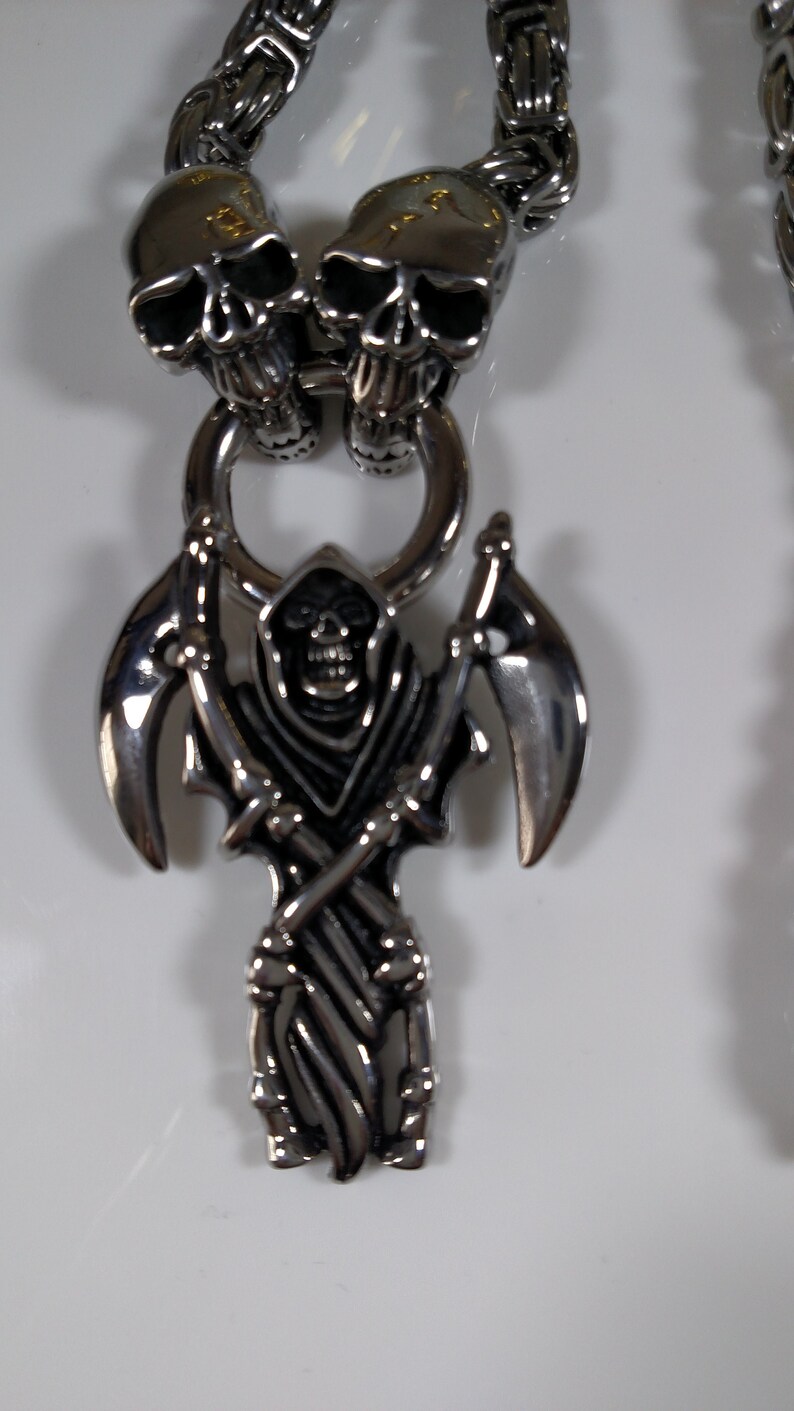 Grim Reaper Skull Pendant Chain Stainless Steel Byzantine - Etsy