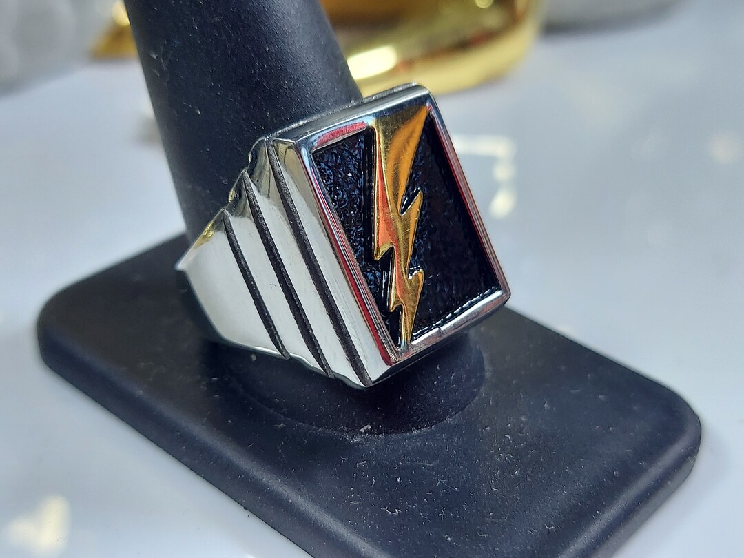 Stainless Steel Solid Lightning Bolt Ring With Gold Bolt - Etsy