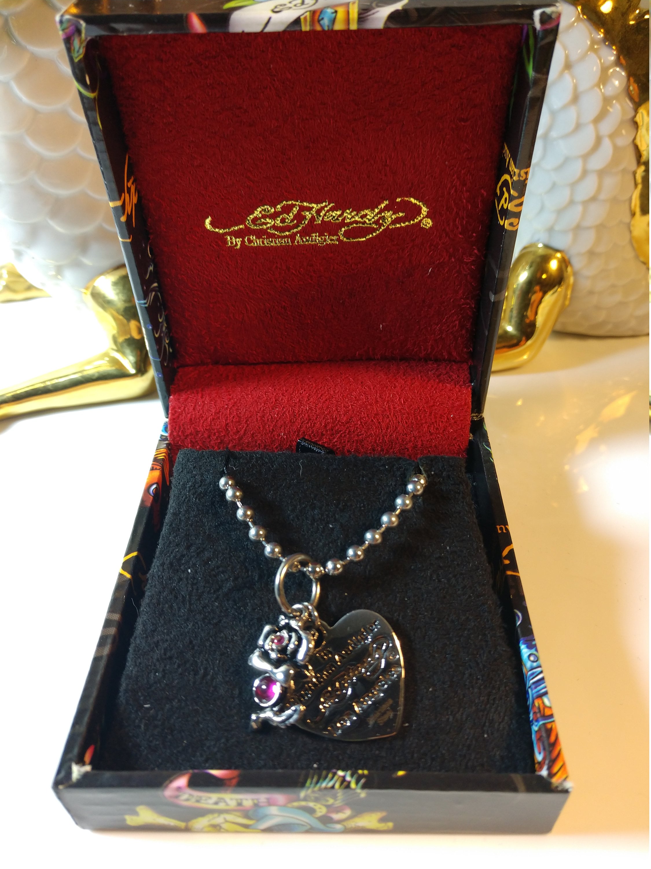 ED Hardy Authentic Stainless Steel Necklace Rose with Stone in | Etsy