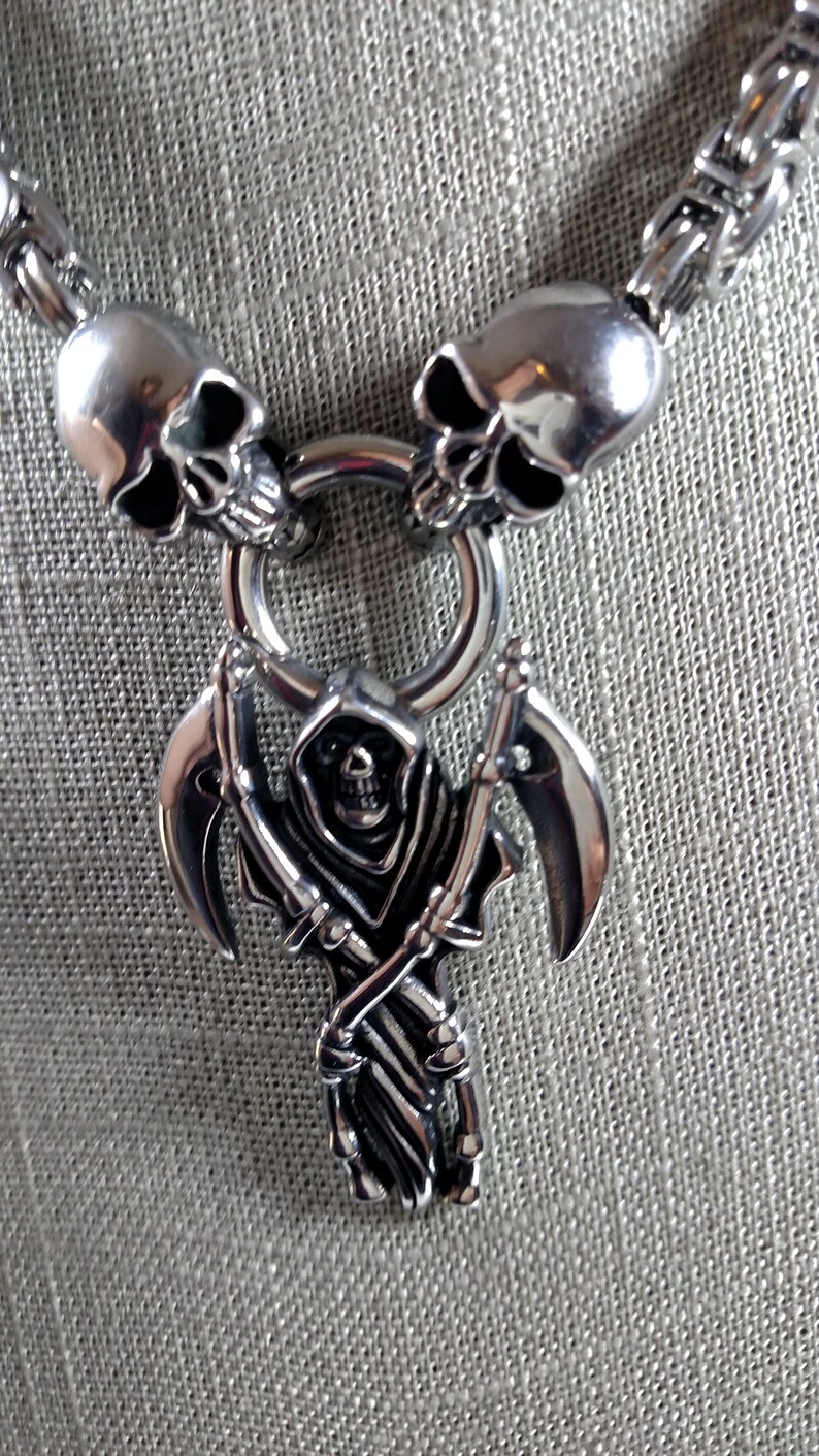 Grim Reaper Skull Pendant Chain Stainless Steel Byzantine | Etsy