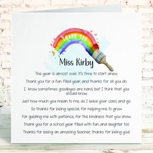 Personalised Teacher Card, Teacher Thank You, School Leaver Card, End ...
