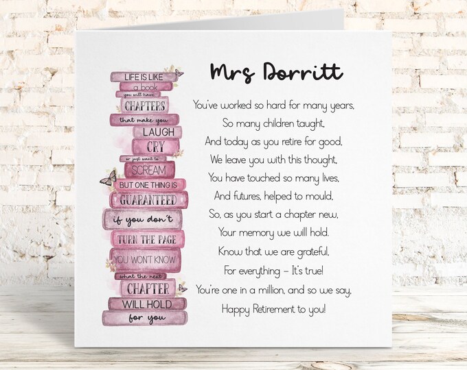 Personalised Retirement Card - Teacher Leaving Card - Retiring From ...