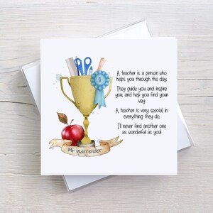 Personalised Teacher Card, Teacher Thank You, School Leaver Card, End ...
