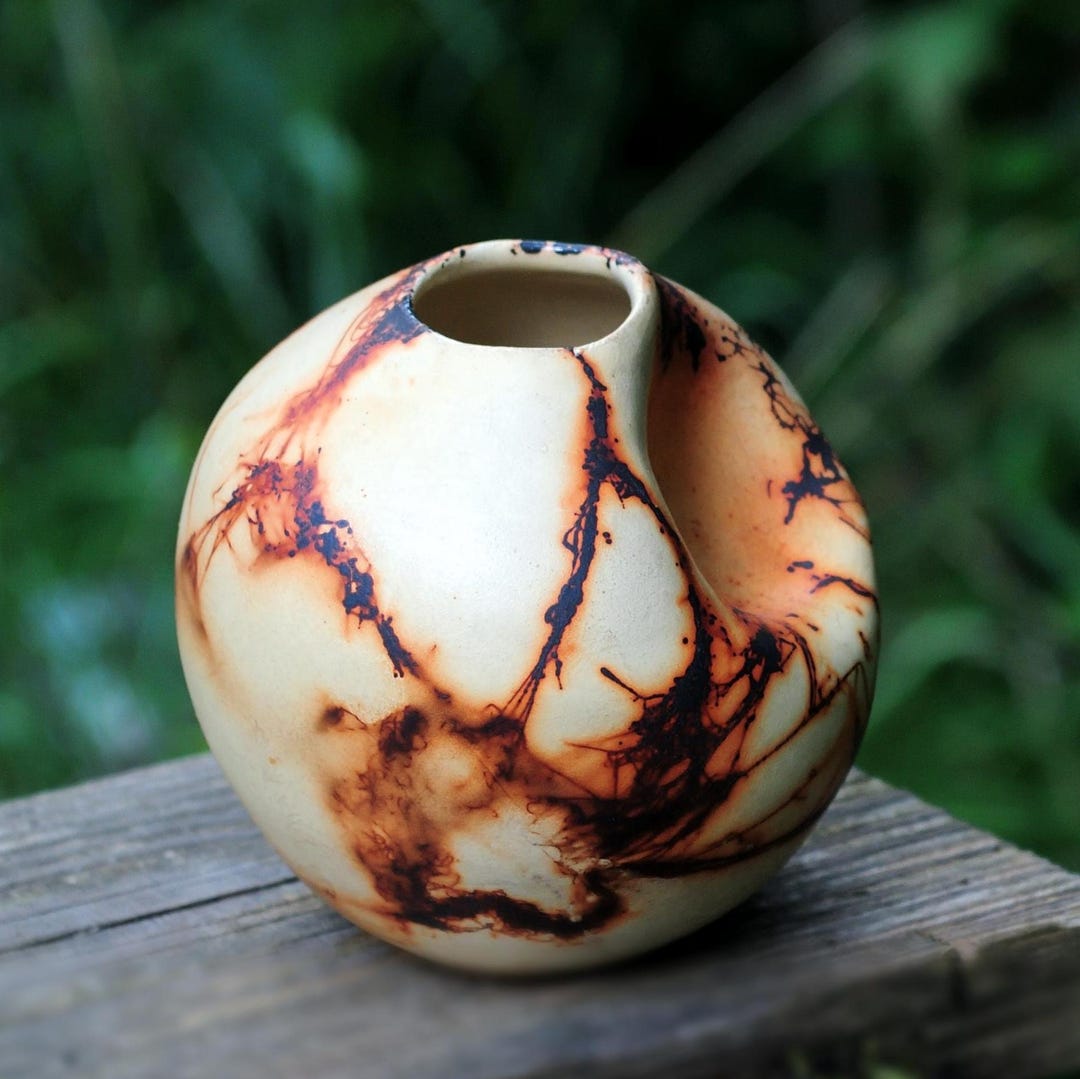 Organic Saggar Fired Ceramic Vase, Handmade Pottery, Asymmetrical Wabi ...