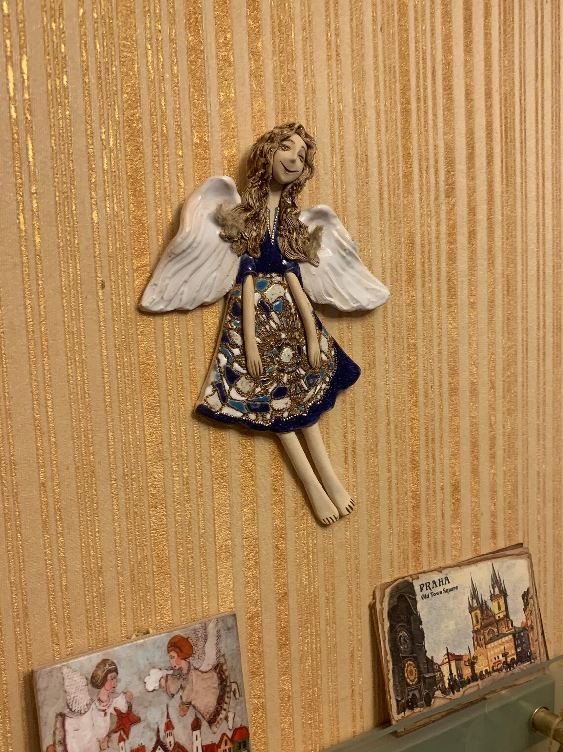 Blue ceramic angel art Wall hanging Handmade pottery angel | Etsy