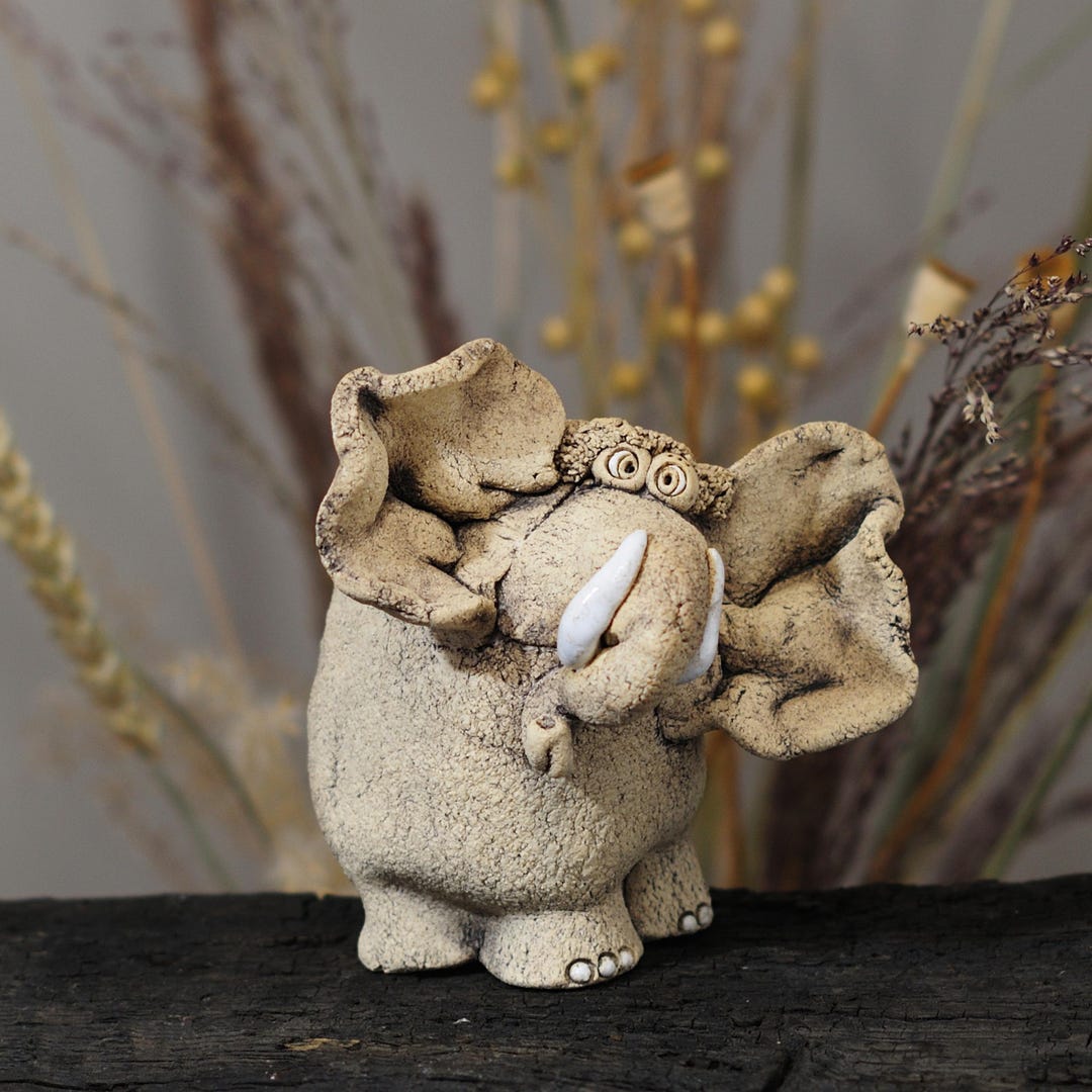 White Ceramic Elephant Sculpture, Handmade Elephant Figurine ...