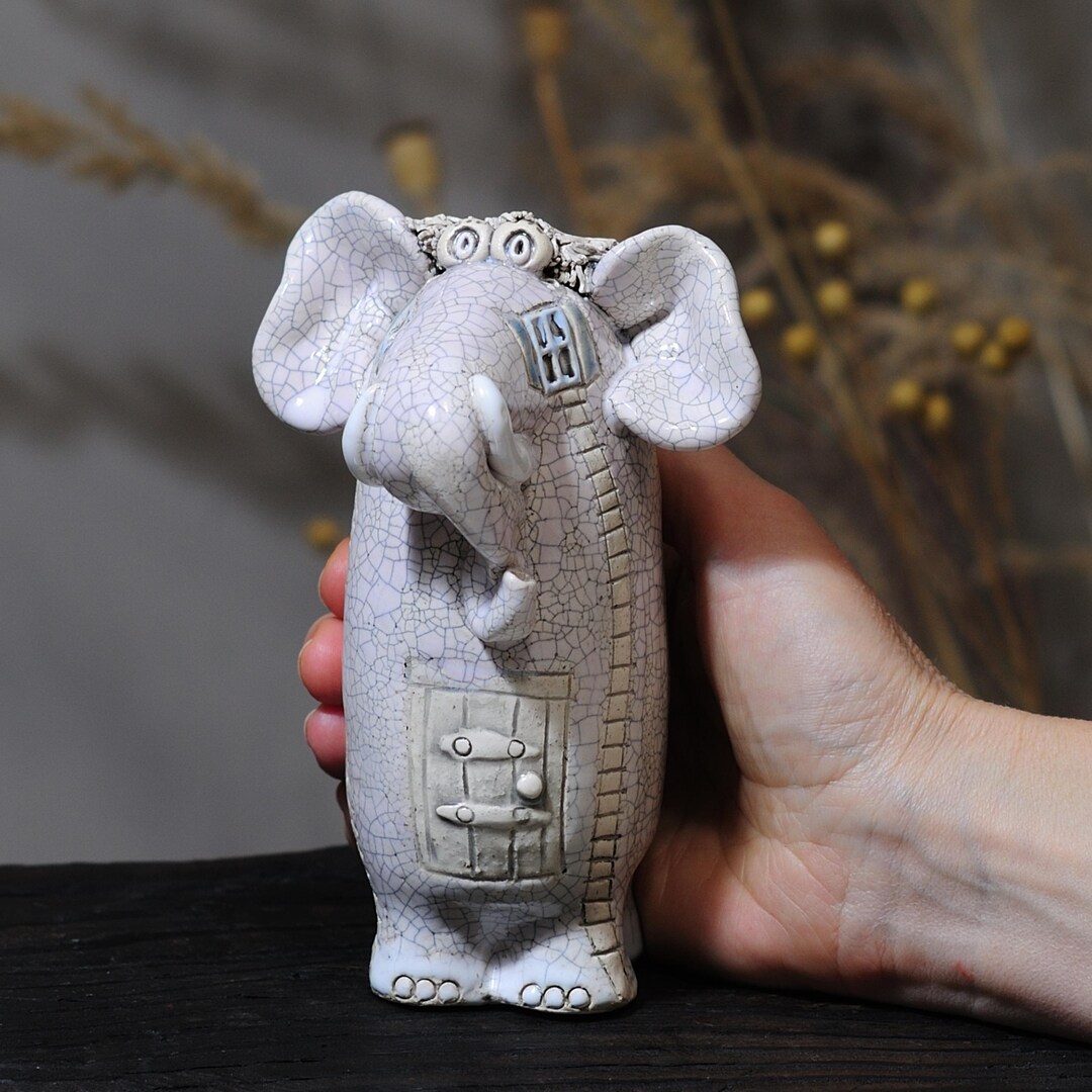 Ceramic Elephant, Art Sculpture, Whimsical Clay Figurine, Handmade ...