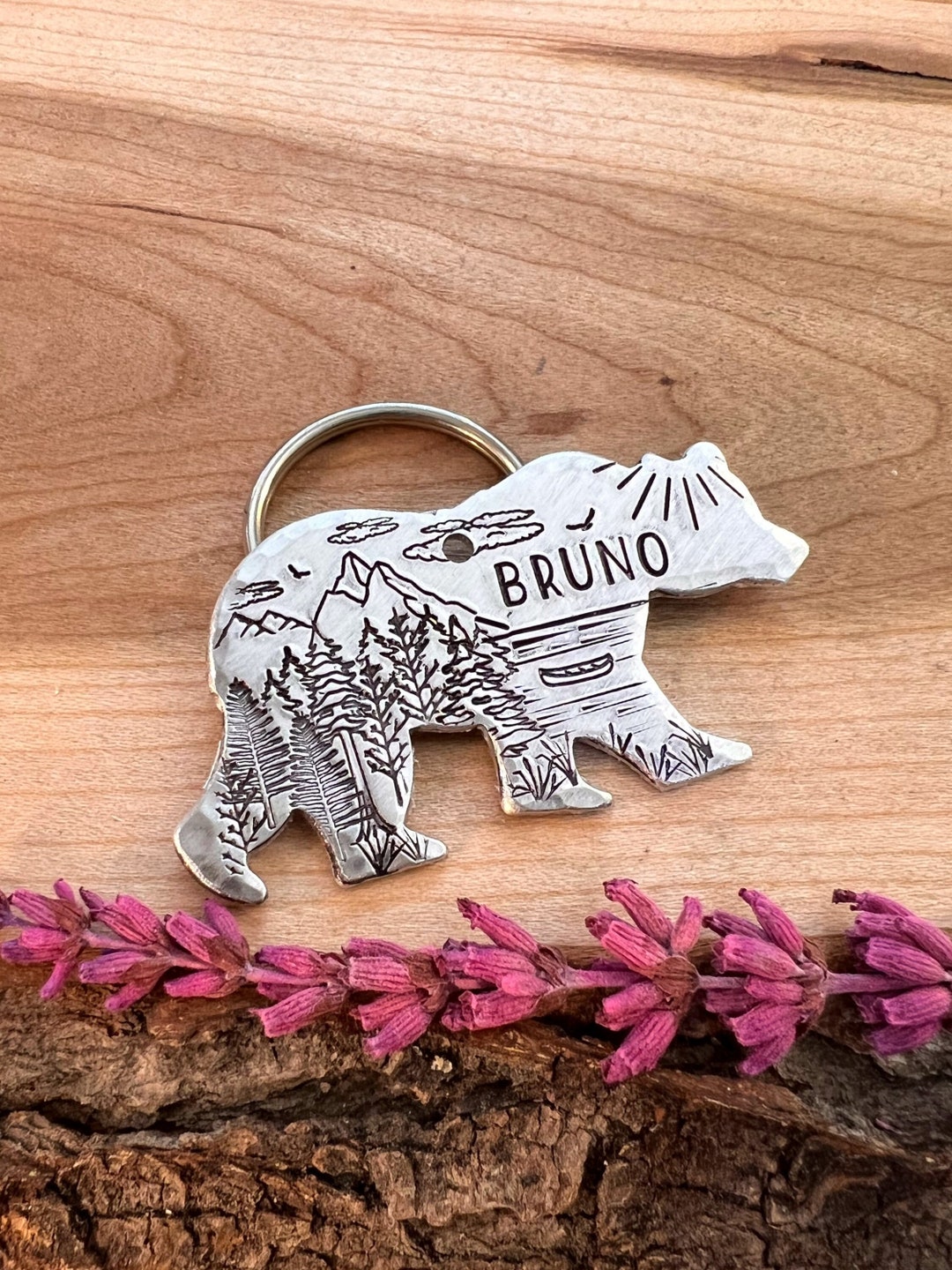 Bear Dog Tag - Large Dog Tag - Pet Name Tag - Hand Stamped - Custom ...