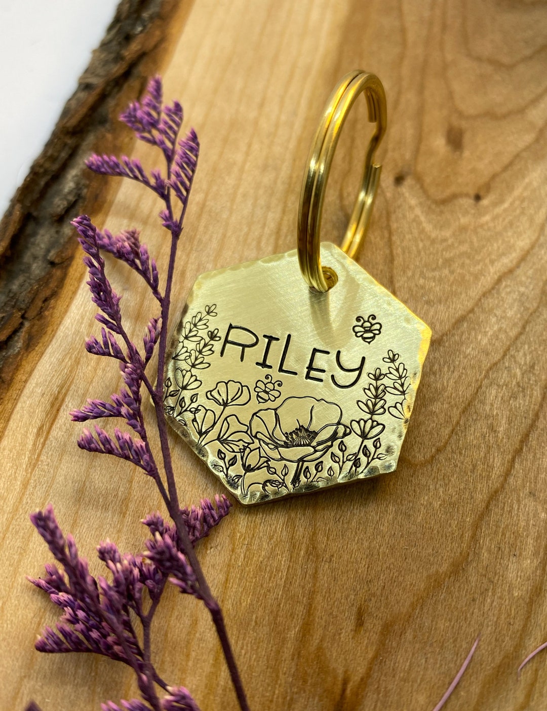 Spring Flowers Dog Tag - Poppy Dog Tag - Wildflower Dog Tag - Pet Name ...