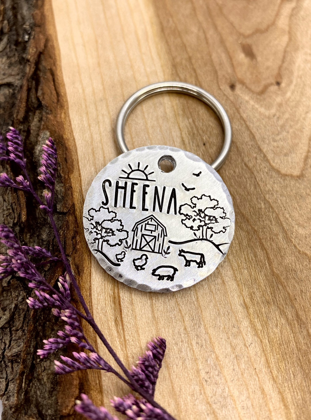 Pet ID Tag - Farm Dog Tag - Barn - Chickens - Dog Collar Tag - Pet Name ...