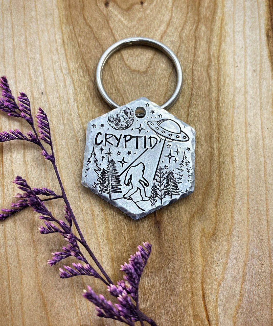 Entführungshund Plakette: Sasquatch Design, Wald, Nachthimmel, UFO ...