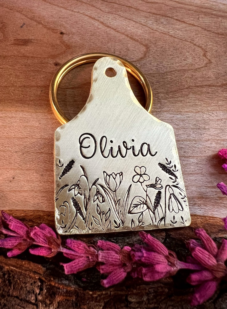 Floral Dog Tag: Cattle Ear Tag Shaped, Tulips, Wildflowers ...