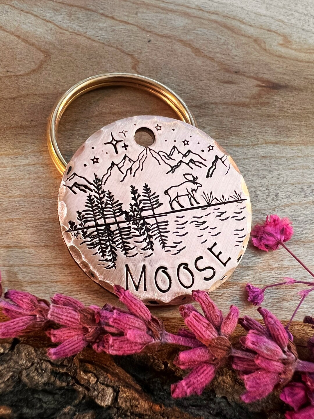 Moose Dog Tag: Lake Design, Forest, Night Sky, Mountains, Camping ...