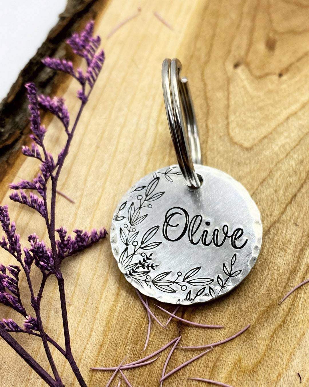 Olive Branch Dog Tag: Vine Design, Flowers, Floral, Personalized Pet ID ...