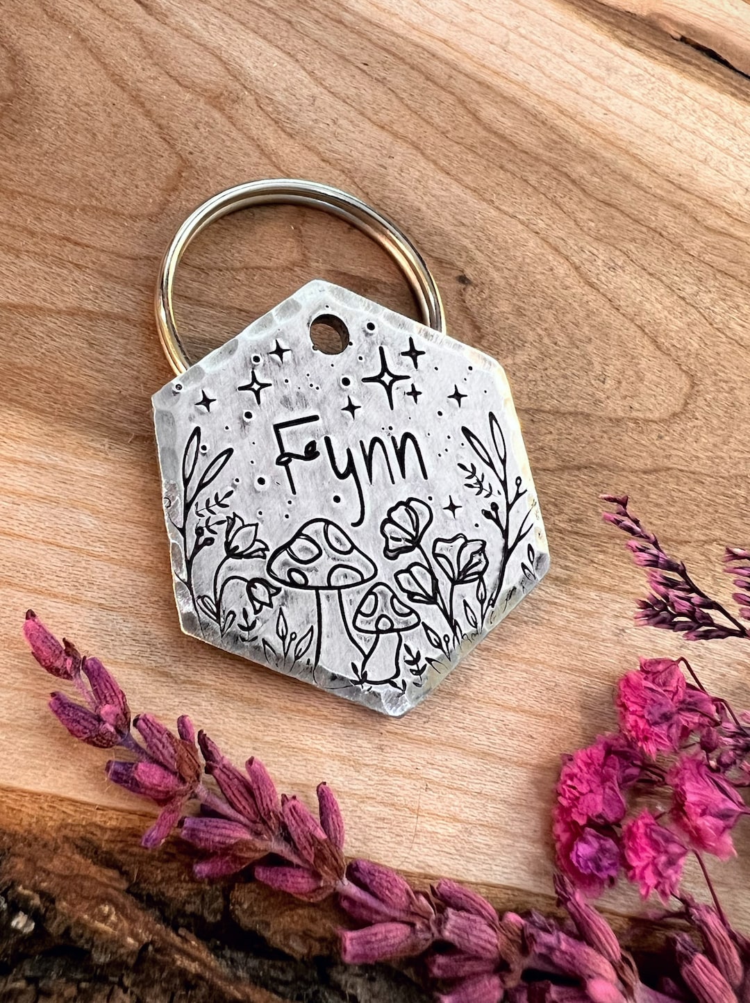 Mushroom Dog Tag Night Garden Dog Tag Pet Name Tag Night Sky ...