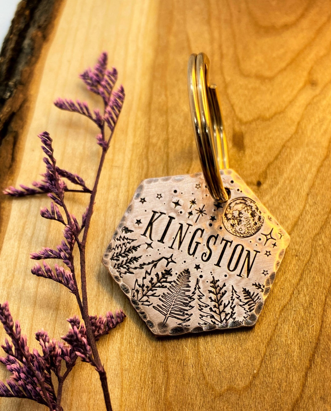 Forest Dog Tag: Tree Design, Full Moon, Stars, Camping, Personalized ...